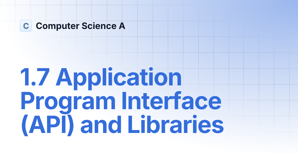 1.7 Application Program Interface (API) and Libraries | Computer Science A